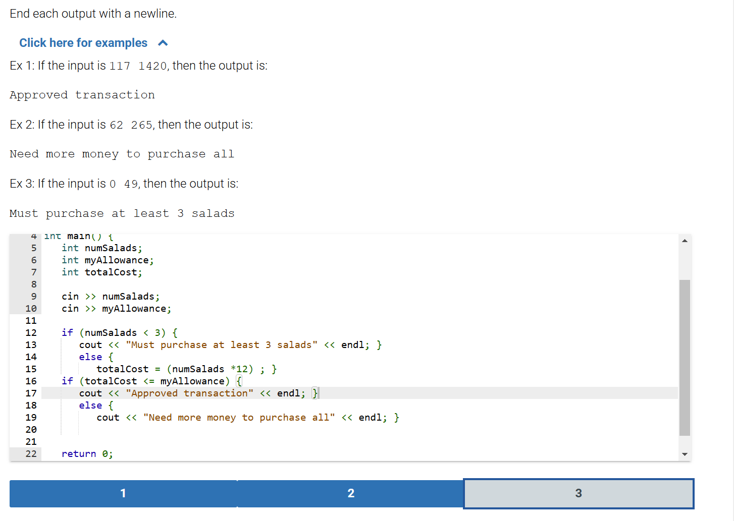 Solved Integers numSalads and myAllowance are read from | Chegg.com