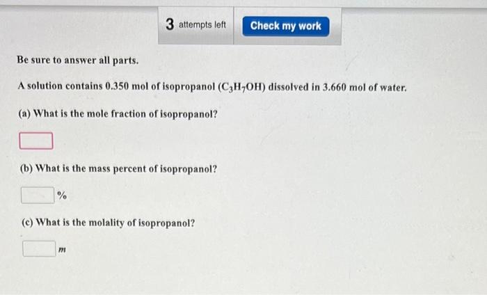 Solved Be sure to answer all parts. A solution contains | Chegg.com Solved Be sure to answer all parts. A solution contains | Chegg.com