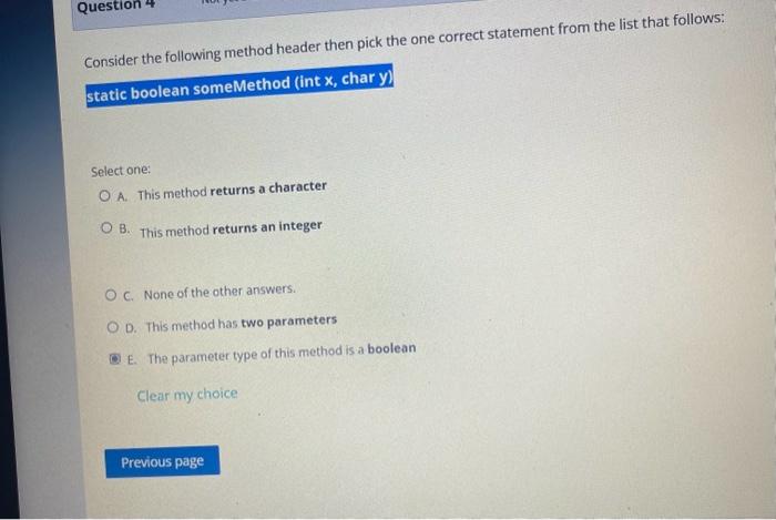 Solved Consider the following method header then pick the | Chegg.com