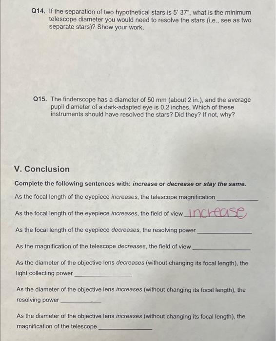 Solved Q14. If the separation of two hypothetical stars is | Chegg.com