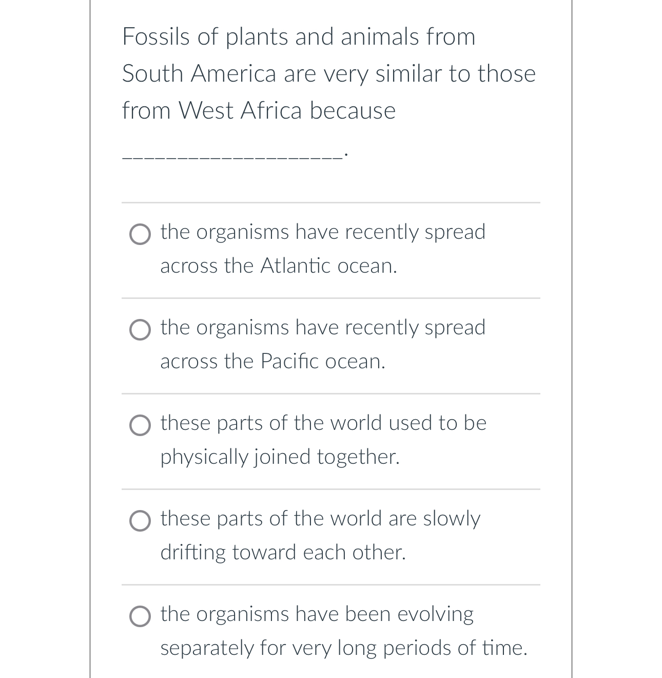 Solved Fossils of plants and animals from South America are | Chegg.com