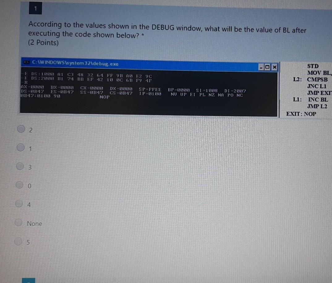 Solved 1 According to the values shown in the DEBUG window, | Chegg.com