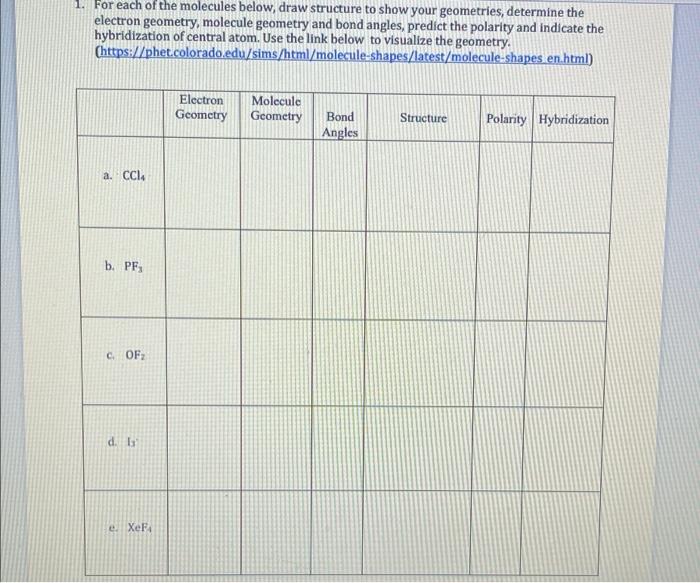 Solved 1. For each of the molecules below, draw structure to | Chegg.com