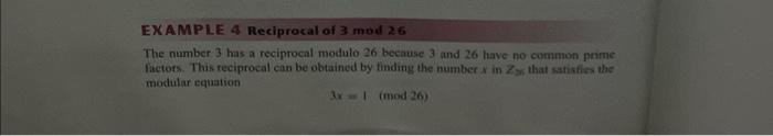 Solved The number 3 has a reciprocal modulo 26 because 3 and | Chegg.com