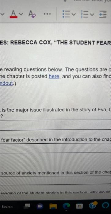 ES: REBECCA COX, "THE STUDENT FEAR e reading | Chegg.com