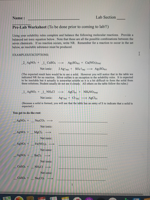 Solved Name : Lab Section Pre-Lab Worksheet (To be done | Chegg.com