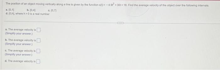 Solved The Position Of An Object Moving Vertically Along A