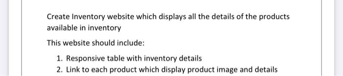 Solved Create Inventory website which displays all the | Chegg.com