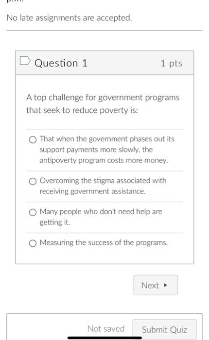 Solved No late assignments are accepted. Question 1 1 pts A | Chegg.com