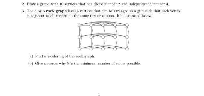 Solved 2. Draw a graph with 10 vertices that has clique | Chegg.com