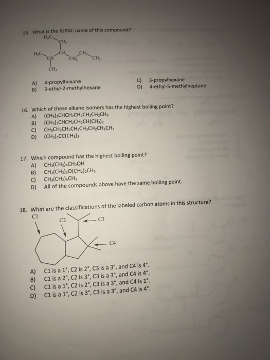 Solved 15. What is the IUPAC name of this compound? HC CH HH | Chegg.com