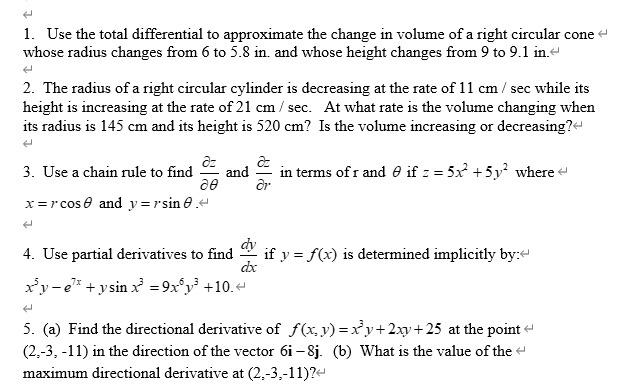 Solved 1 Use The Total Differential To Approximate The