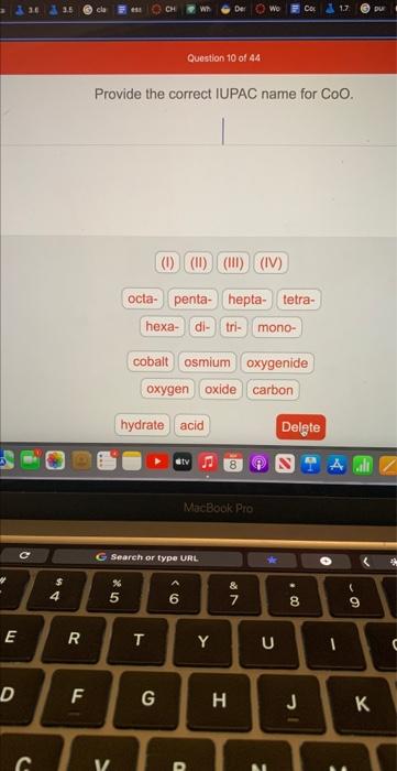 Solved Provide the correct IUPAC name for CoO. | Chegg.com