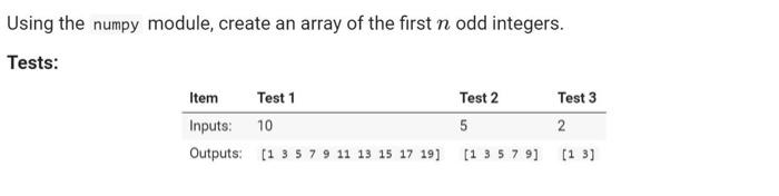 Solved Using The Numpy Module Create An Array Of The First