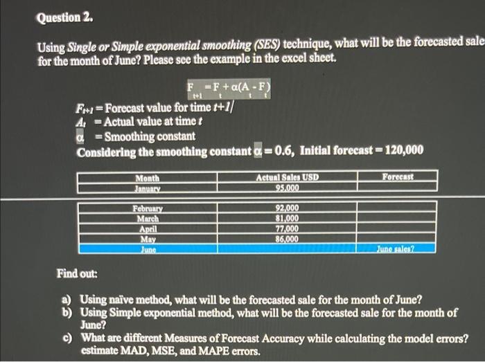 Solved Using Single or Simple exponential smoothing (SES) | Chegg.com