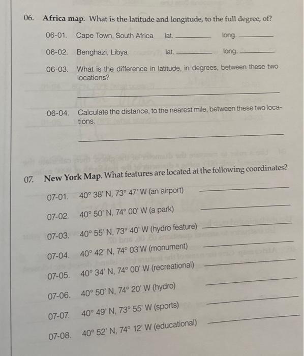 Solved 06. Africa map. What is the latitude and longitude, | Chegg.com