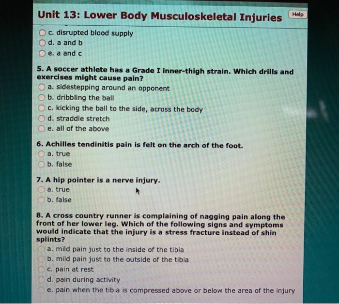 Solved Unit 13: Lower Body Musculoskeletal Injuries Help 1. | Chegg.com