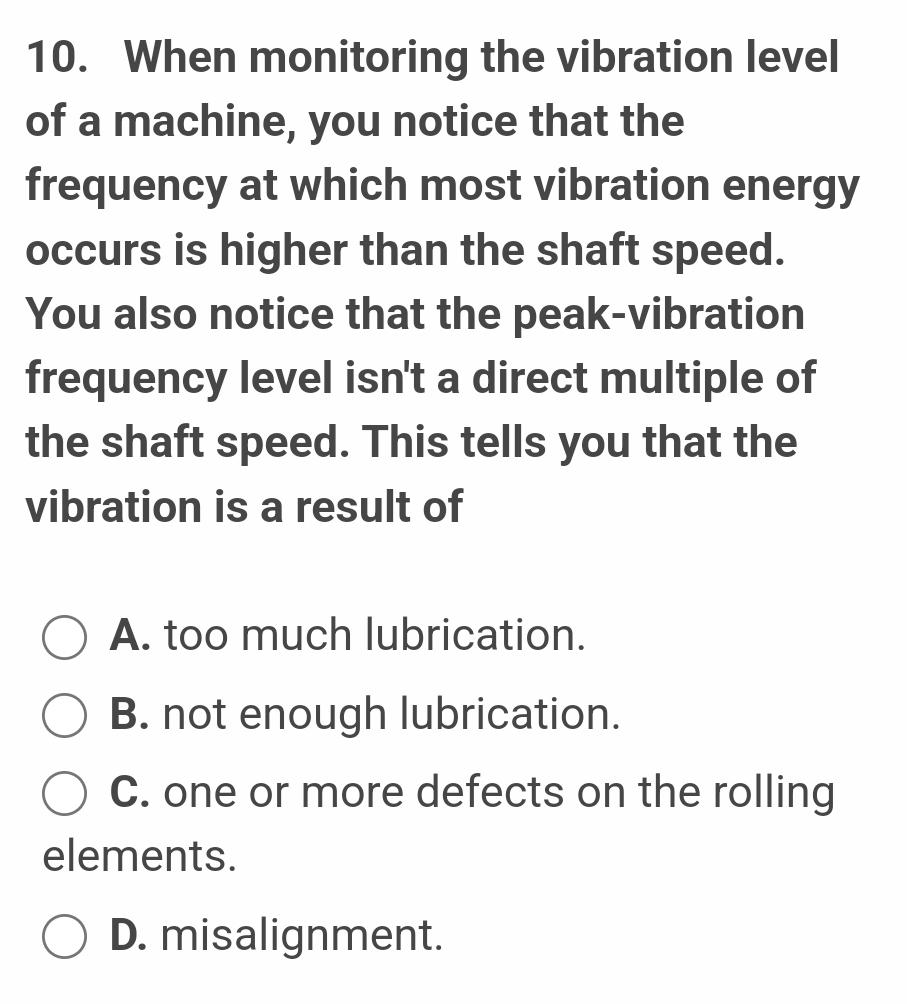 Solved When monitoring the vibration level of a machine, you | Chegg.com