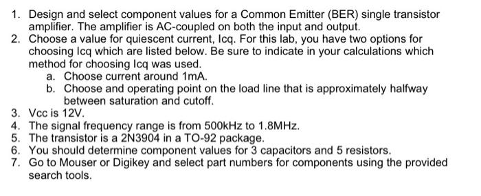 Solved 1. Design and select component values for a Common | Chegg.com