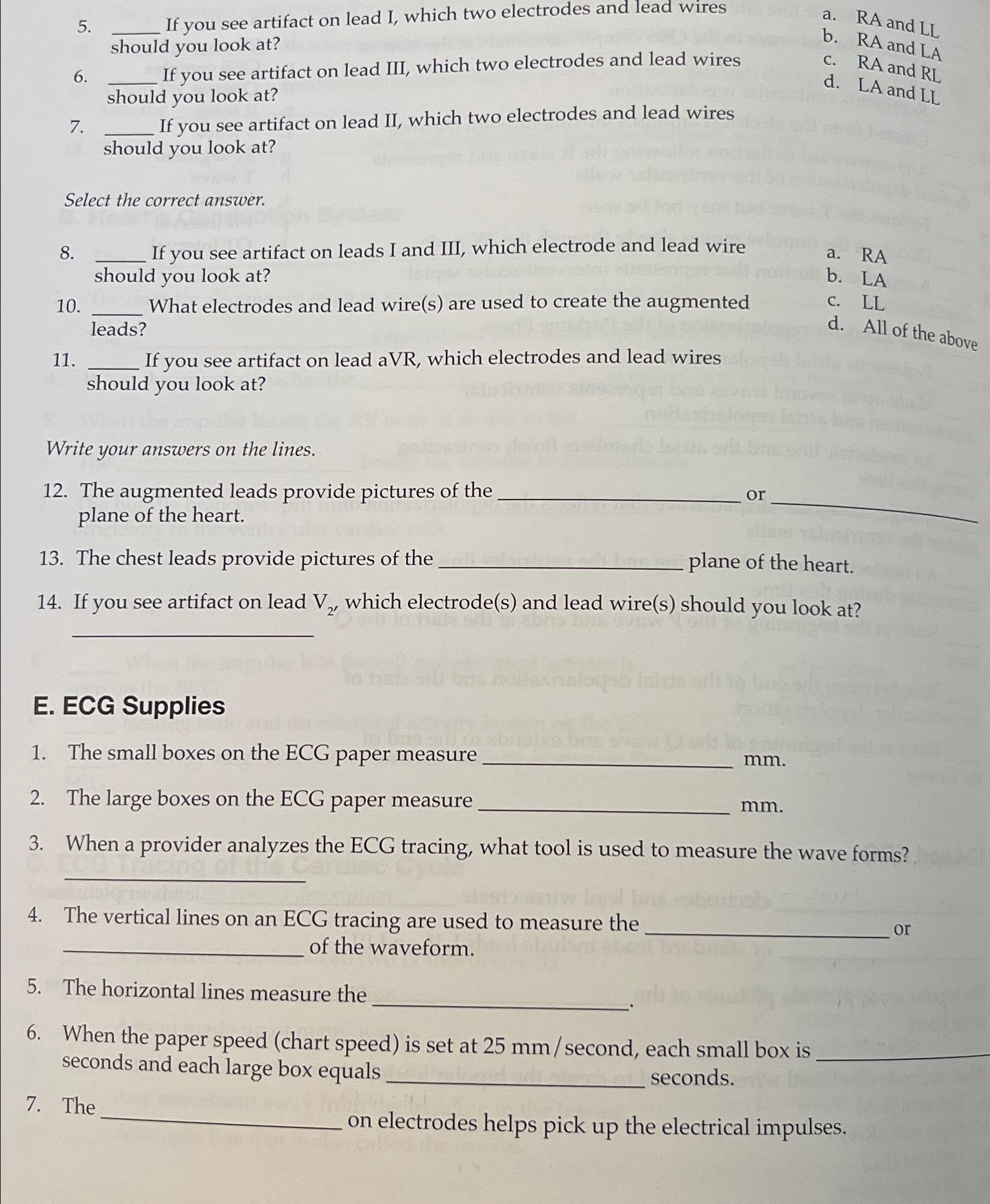 Solved If you see artifact on lead I, which two electrodes | Chegg.com