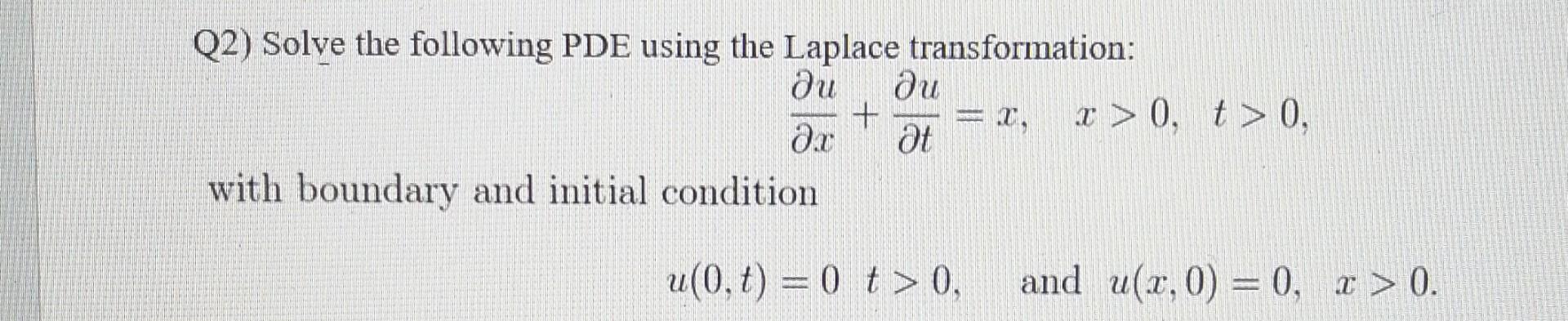 Solved Q2) Solve the following PDE using the Laplace | Chegg.com