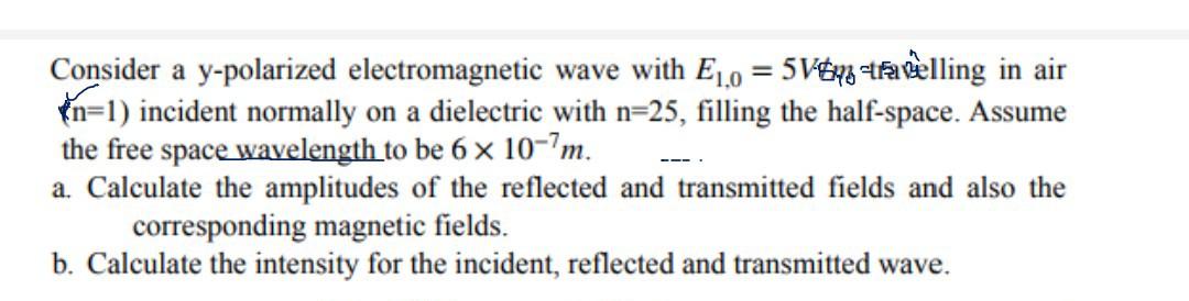 Solved Consider a y-polarized electromagnetic wave with | Chegg.com
