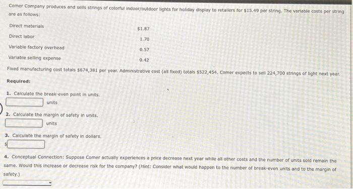 Solved Comer Compary produces and selis strings of colorful | Chegg.com
