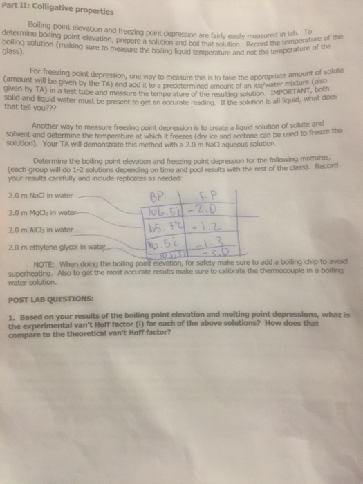 Solved Part II: Colligative properties Bouling point | Chegg.com