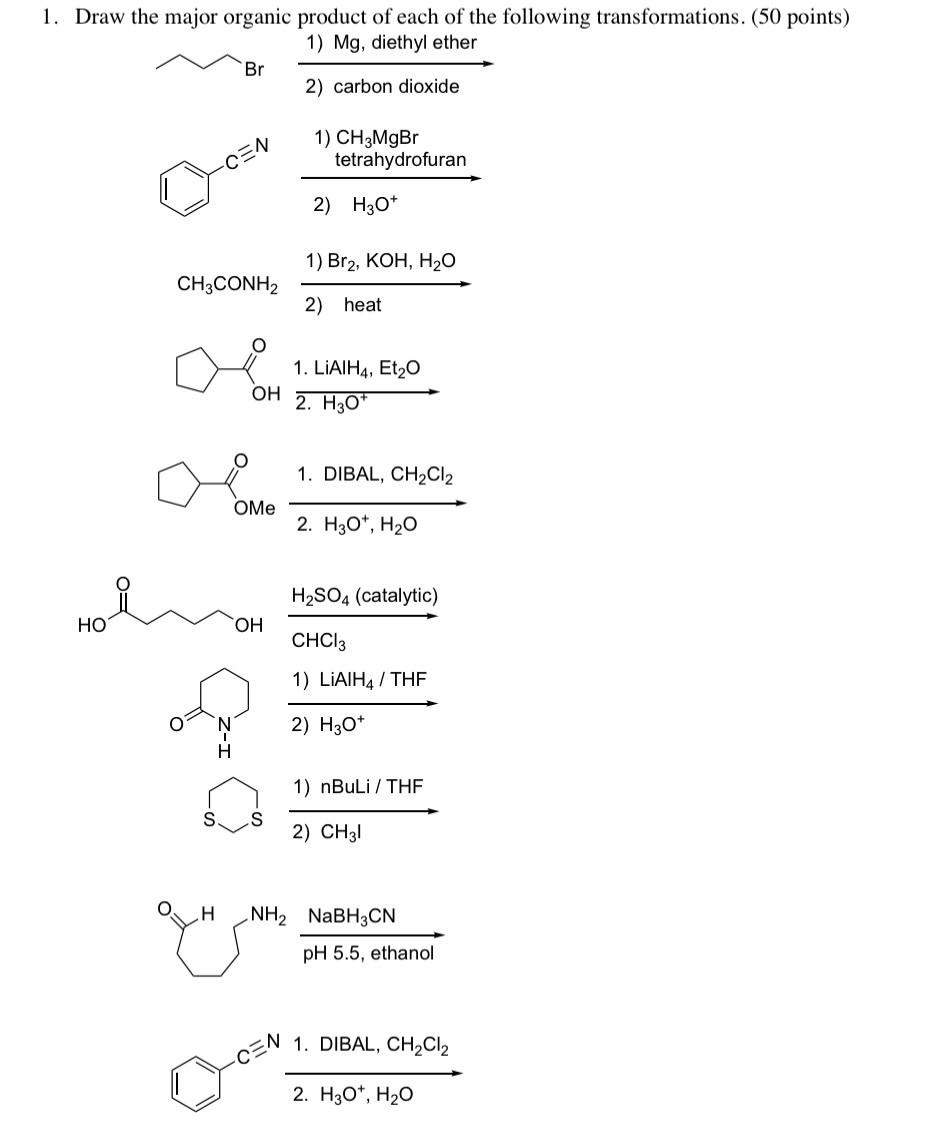 Solved 1) Br2,KOH,H2O 2) heat 1. LiAlH4,Et2O 2. H3O+ ∑OMe 2. | Chegg.com