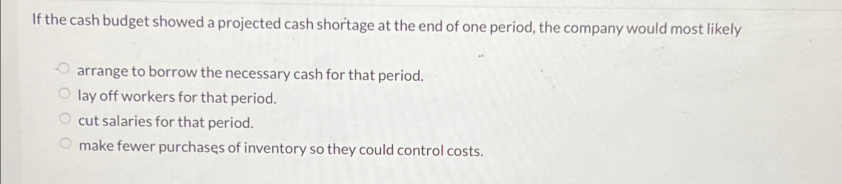 Solved If the cash budget showed a projected cash shortage | Chegg.com
