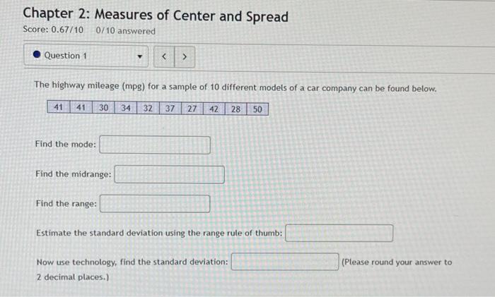 Solved Chapter 2: Measures of Center and Spread Score: | Chegg.com