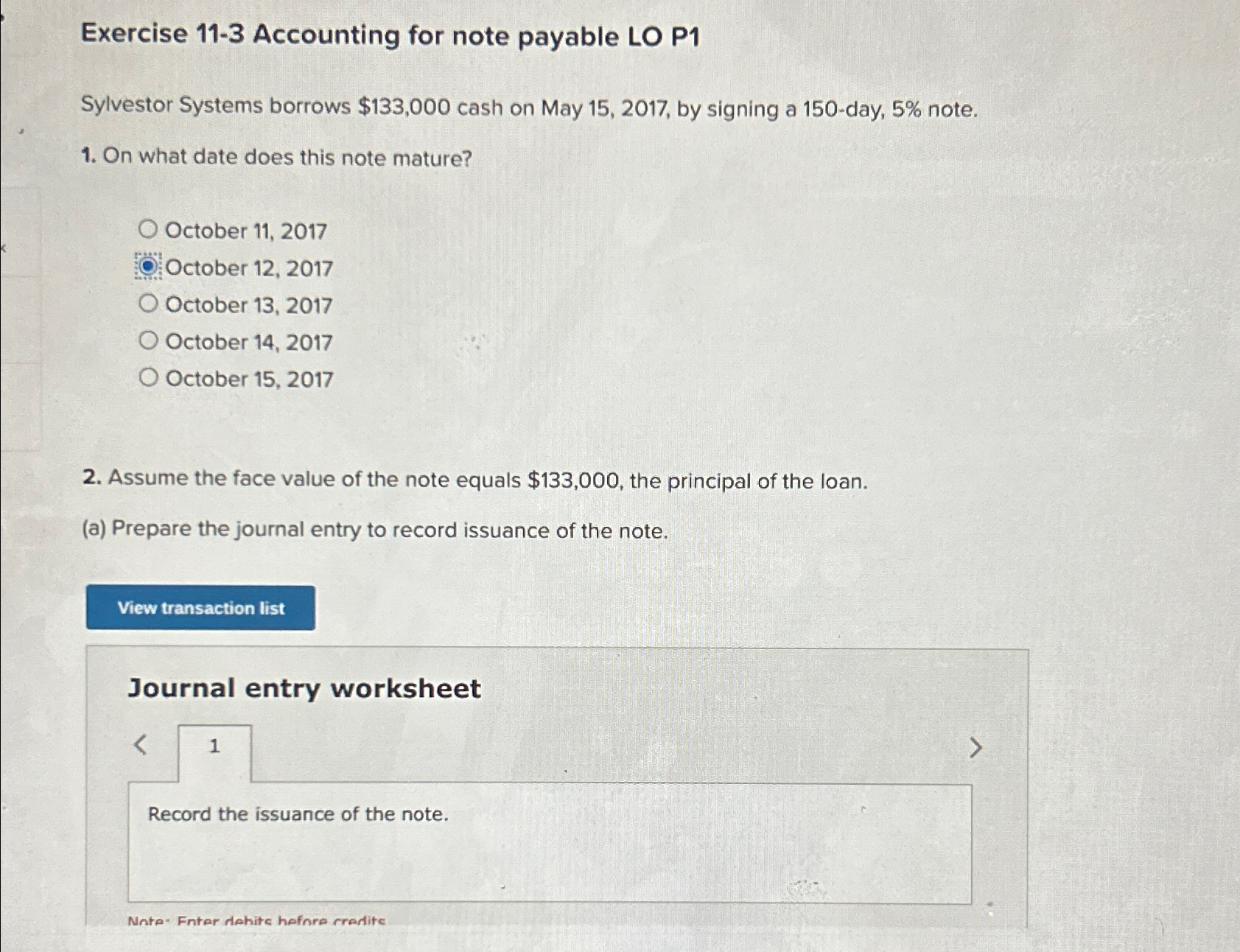 Solved Exercise 11-3 ﻿Accounting for note payable LO | Chegg.com