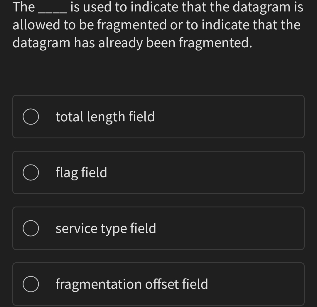 Solved The q, ﻿is used to indicate that the datagram is | Chegg.com