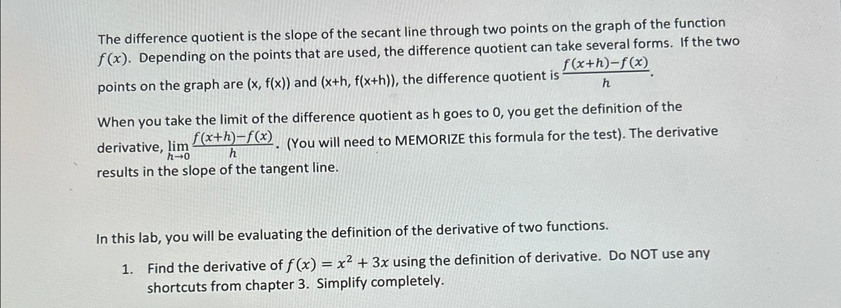 Solved The difference quotient is the slope of the secant | Chegg.com