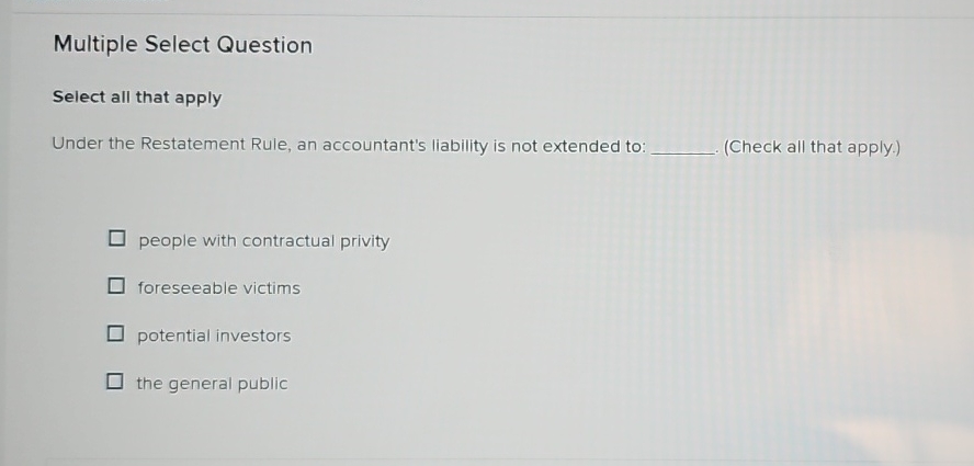Solved Multiple Select QuestionSelect all that applyUnder | Chegg.com