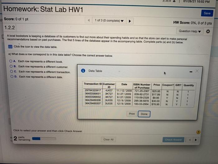 Solved 01 26 21 10 02 Pm Homework Stat Lab Hw1 Save Score