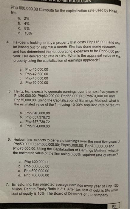 Solved VALUATION CONCEPTS AND METHODOLOGIES MULTIPLE CHOICE | Chegg.com