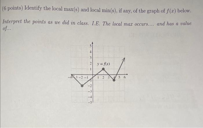 Solved ( 6 points) Identify the local max(s) and local | Chegg.com