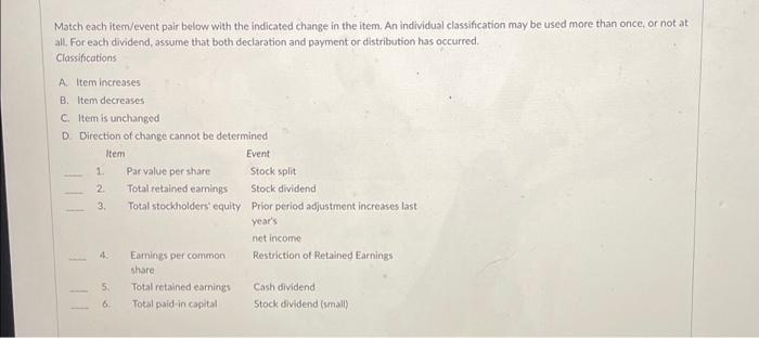 Solved Match each item/event pair below with the indicated | Chegg.com