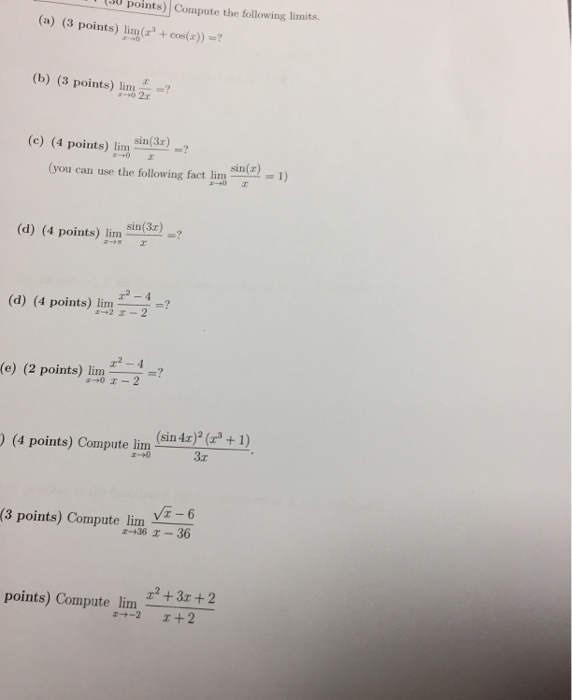 Solved U points) Compute the following limits. (a) (3 | Chegg.com