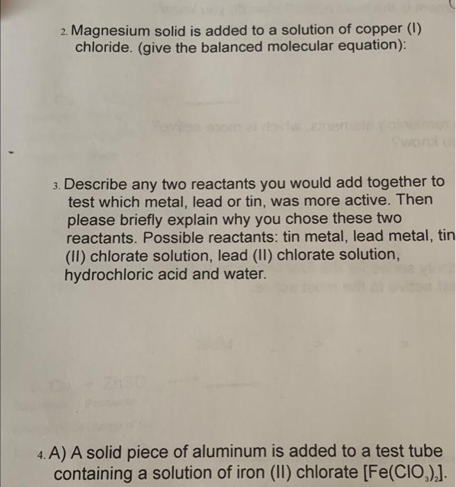 Solved 2. Magnesium solid is added to a solution of copper | Chegg.com