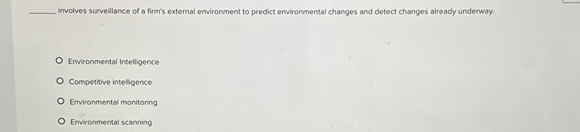 Solved involves surveillance of a firm's external | Chegg.com