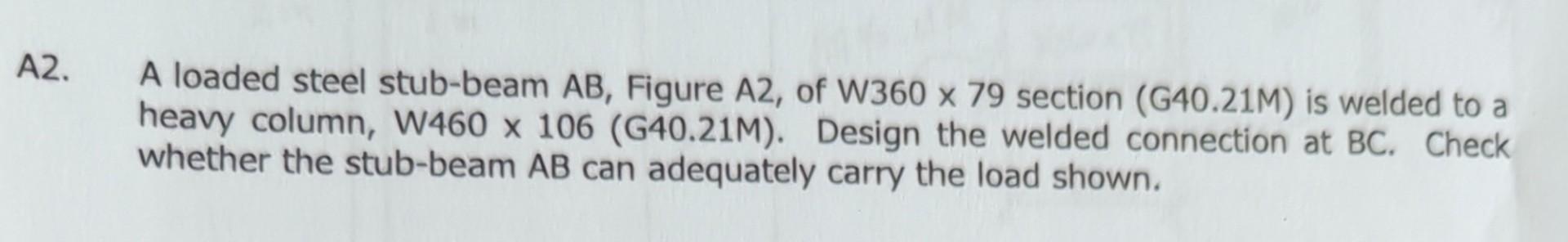 Solved A loaded steel stub-beam AB, Figure A2, of W360 79 | Chegg.com