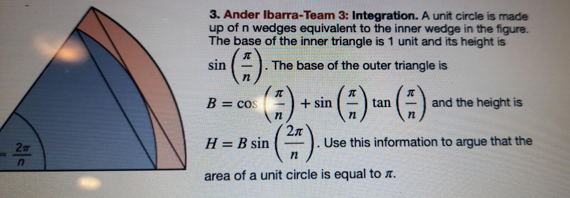 Solved A ﻿unit ﻿circle ﻿is ﻿made ﻿up ﻿of ﻿n ﻿wedges | Chegg.com