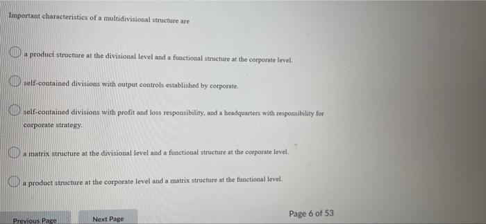 Solved Important characteristics of a multidivisional | Chegg.com