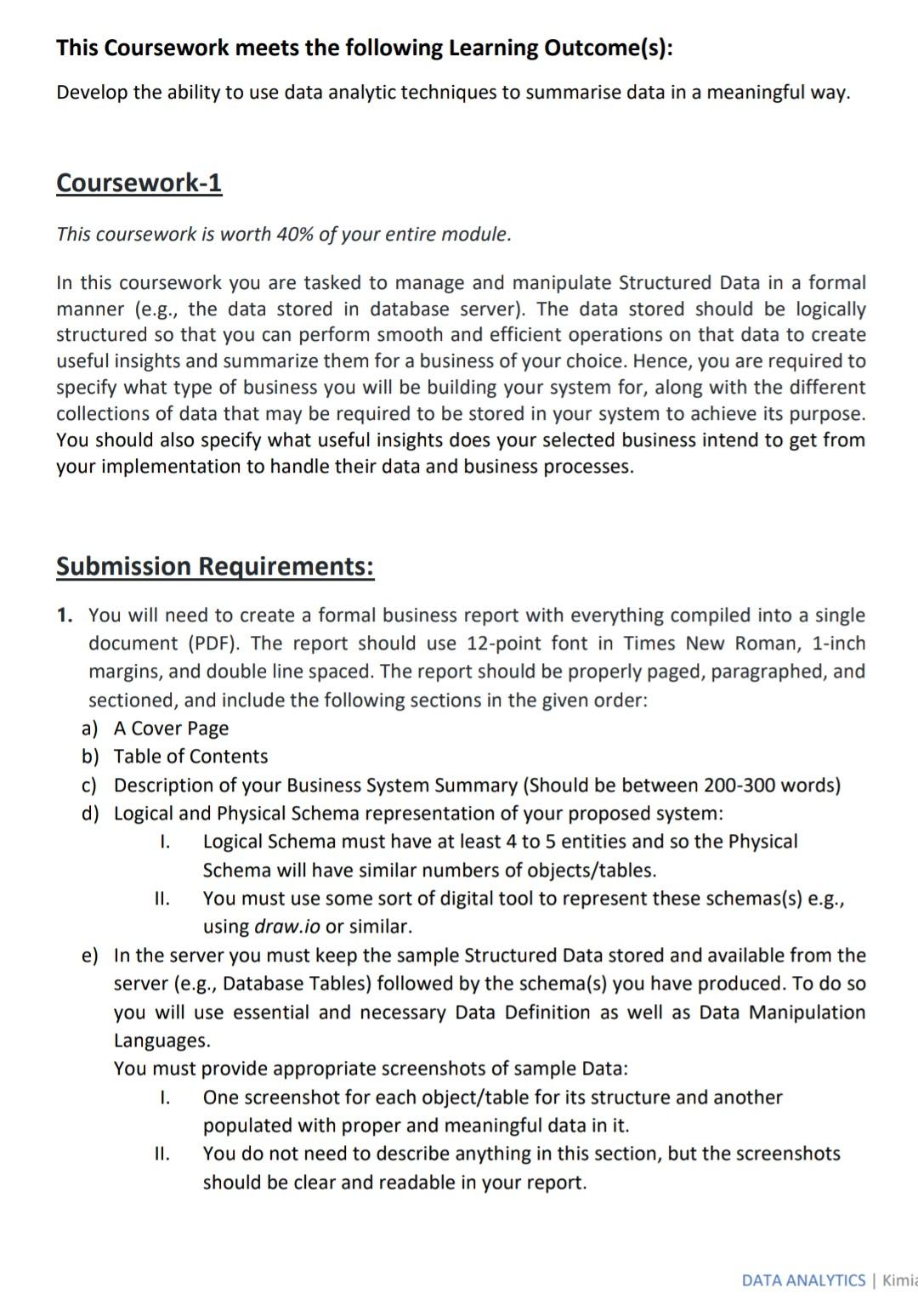 Solved This Coursework meets the following Learning | Chegg.com