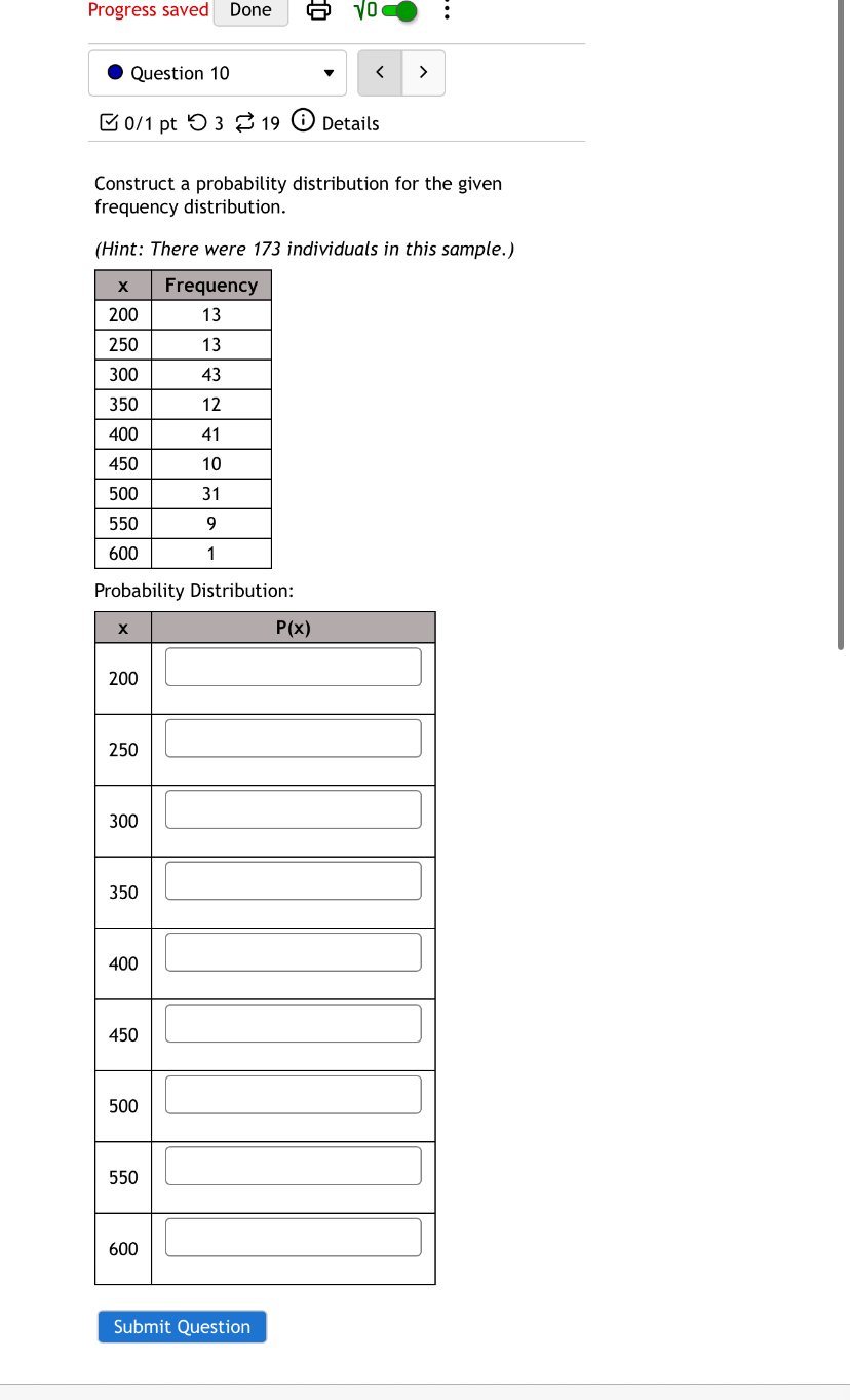 Solved Progress savedDoneQuestion 1001 ﻿pt ๖3⇄⇄19 (i) | Chegg.com