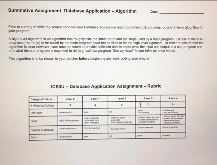 Solved Summative Assignment: Database Application Due: | Chegg.com