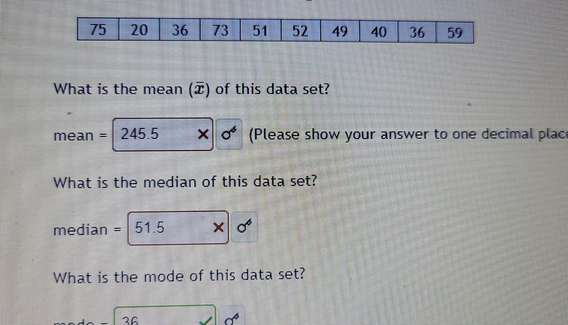 Solved 36 49 40 What is the mean (1) of this data set? mean | Chegg.com