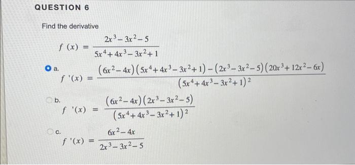Solved Find The Derivative F X 5x4 4x3−3x2 12x3−3x2−5